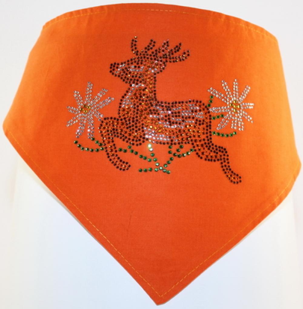 Hundehalstuch springendes Reh auf orange, Strass